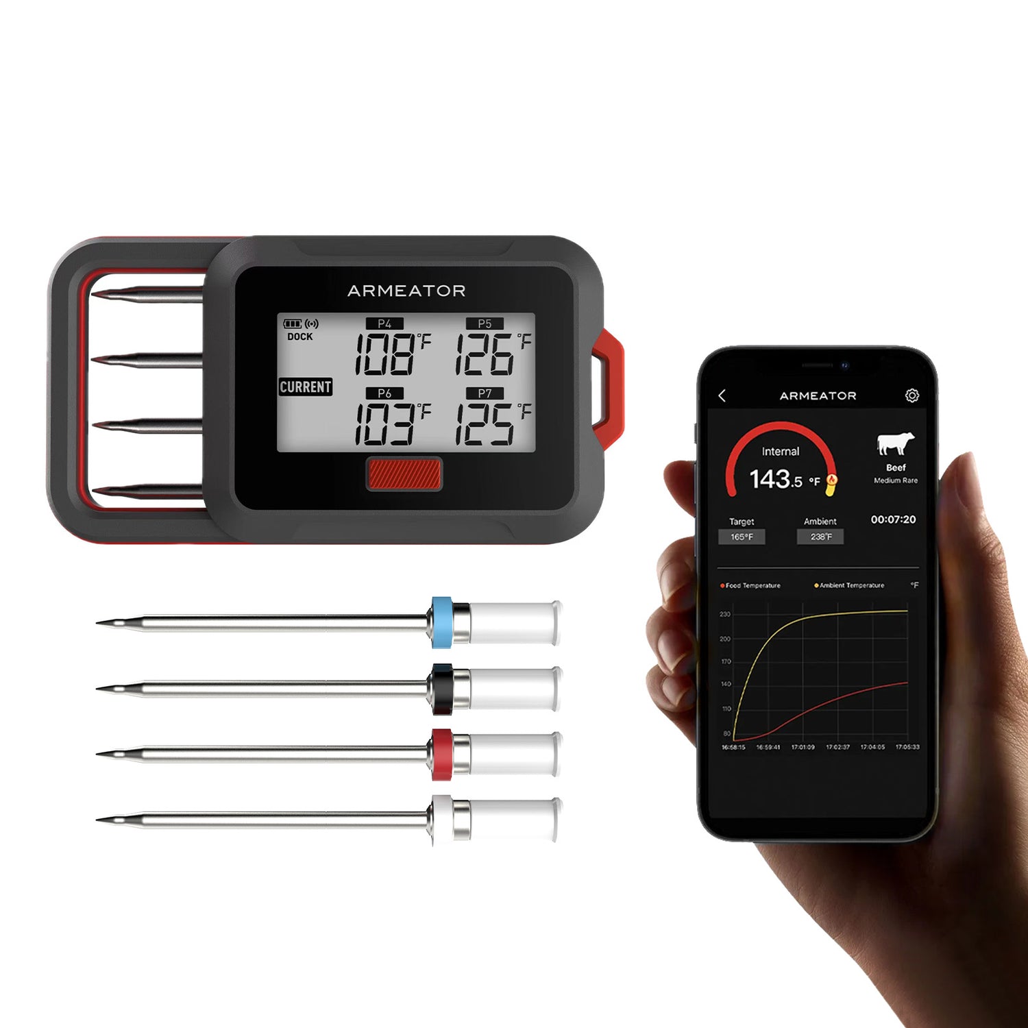 Armeator Wireless Meat Thermometer, Best Meat Probe for Kitchen,BBQ